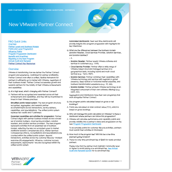 New VMware Partner Connect FAQ sheet